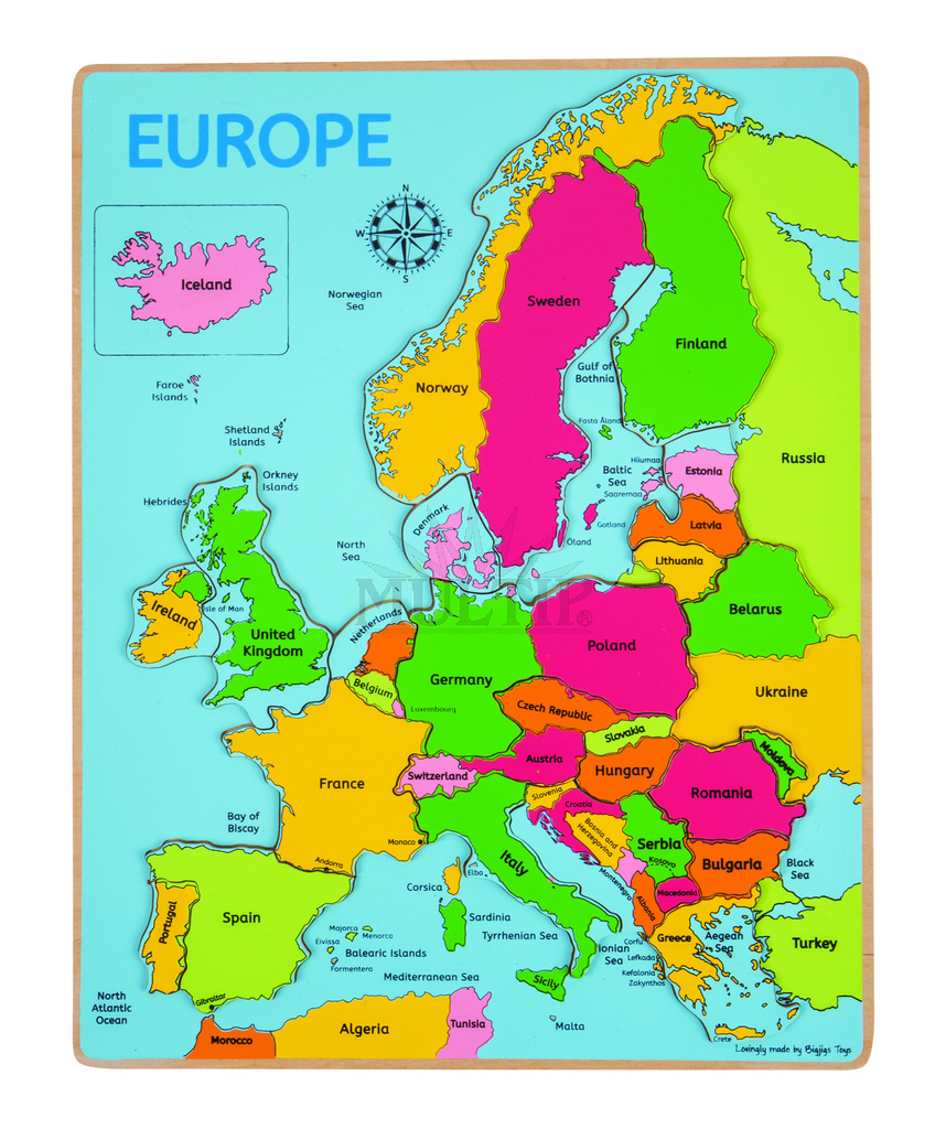 Mapa Evropy, dřevěné puzzle